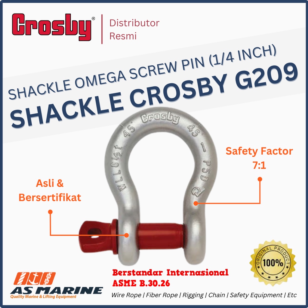 Jual Bow Shackle / Segel Omega Screw Pin G209 1/4 Inch 0.5 Ton Crosby ...