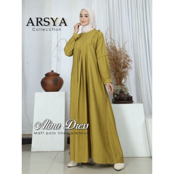 Jual Alina Dress Gamis Bahan Polo Linen Model Terbaru Spesial Baju ...