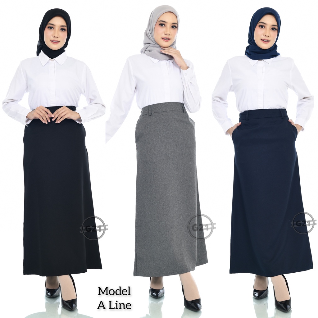 Jual Rok Panjang Hitam Polos Model A line dan Span Pinggang Karet dan ...