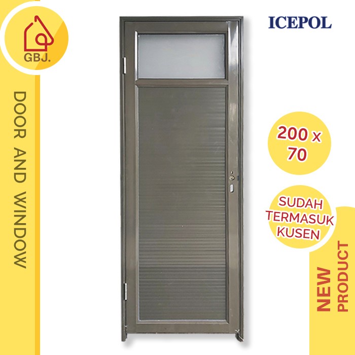 Jual PINTU ALUMINIUM ICEPOL COKELAT KACA ATAS 200 X 70 + KUSEN + HANDLE ...