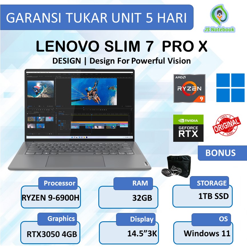 Jual LENOVO SLIM 7 PRO X RTX3050 4GB RYZEN 9-6900H 32GB 1TB SSD WIN11 ...