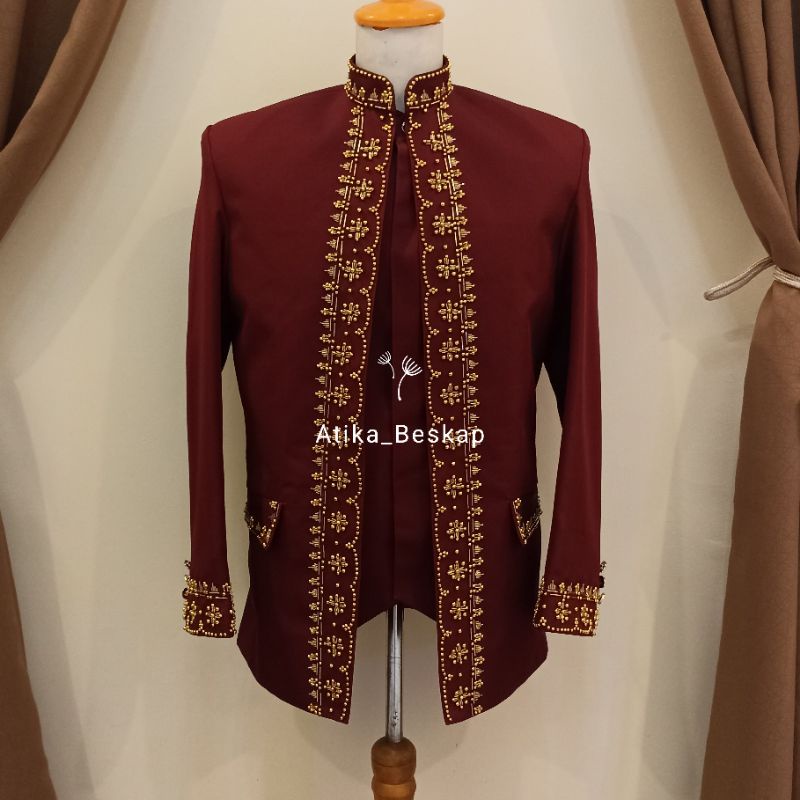 Jual beskap pengantin merah maron / beskap manten maron / beskap semi ...