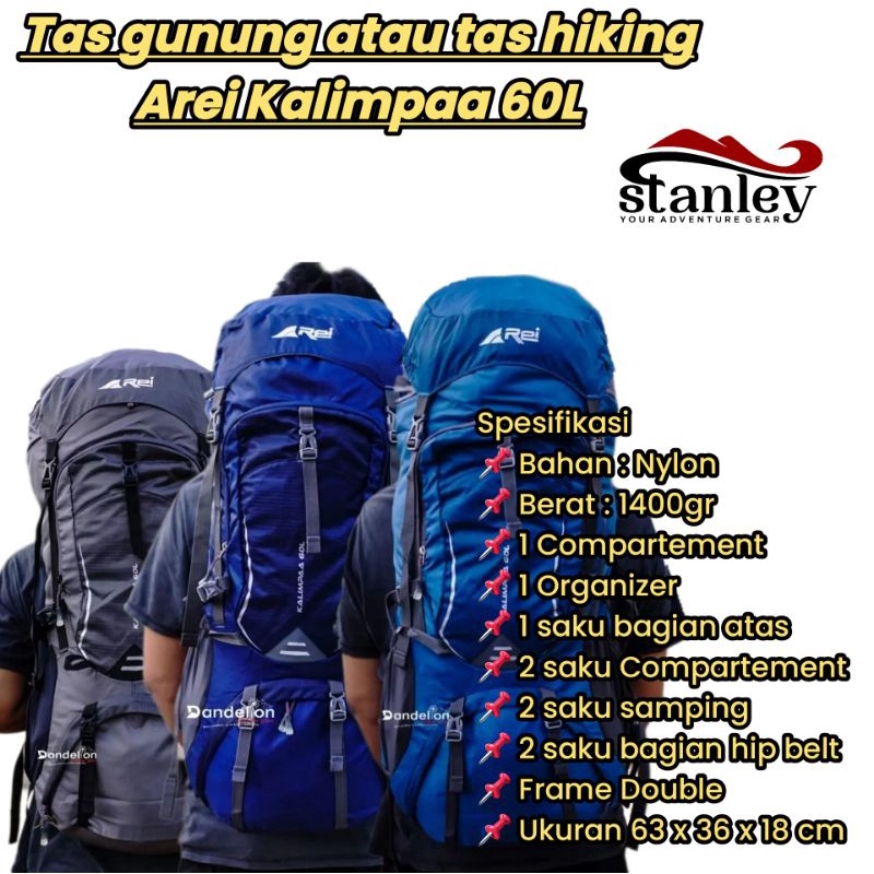 Jual Tas gunung carrier atau tas hiking Arei Kalimpaa 60L , tas toba 60L , toba 35L, Geiser 60L ...