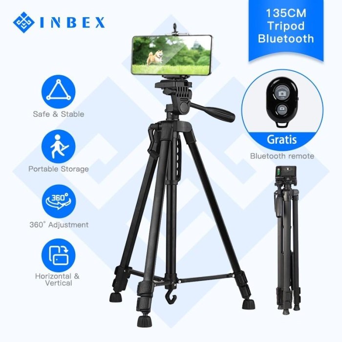 Jual INBEX TF-3366 TRIPOD KAMERA+BLUETOOTH REMOTE+BAG/133CM ROTATION ...