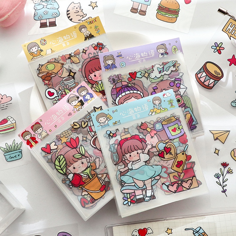 Jual Sticker Cute Girl Aesthetic Bujo Deco 20 sheets DIY Serba Guna ...