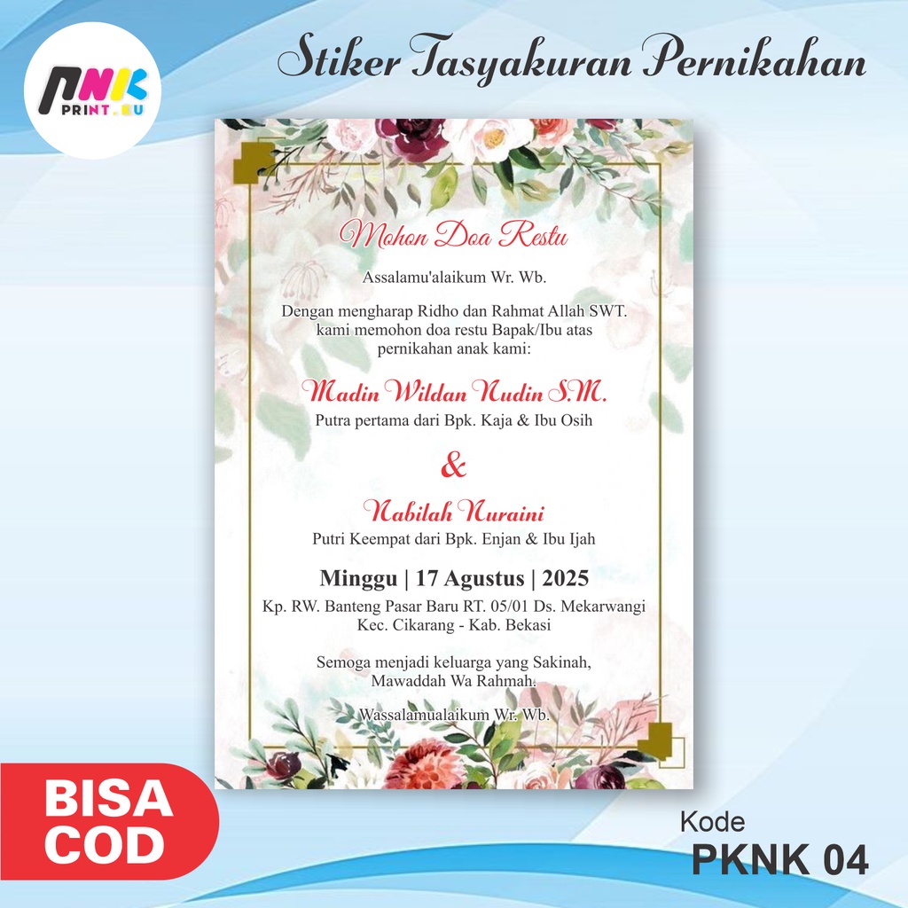 Jual Stiker ucapan syukur / Kartu / Tasyakuran pernikahan / mohon doa restu pernikahan, wedding ...