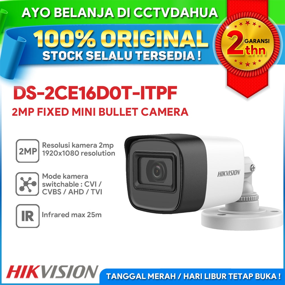 Jual HIKVISION DS-2CE16D0T-ITPF 2MP FIXED MINI BULLET TURBO HD CAMERA | Shopee Indonesia