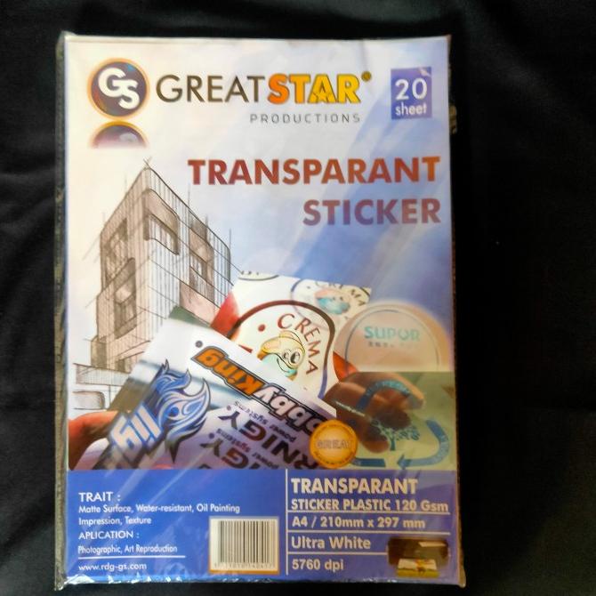 Jual Stiker transparan A4 Tranparant Sticker A4 merek great star ...
