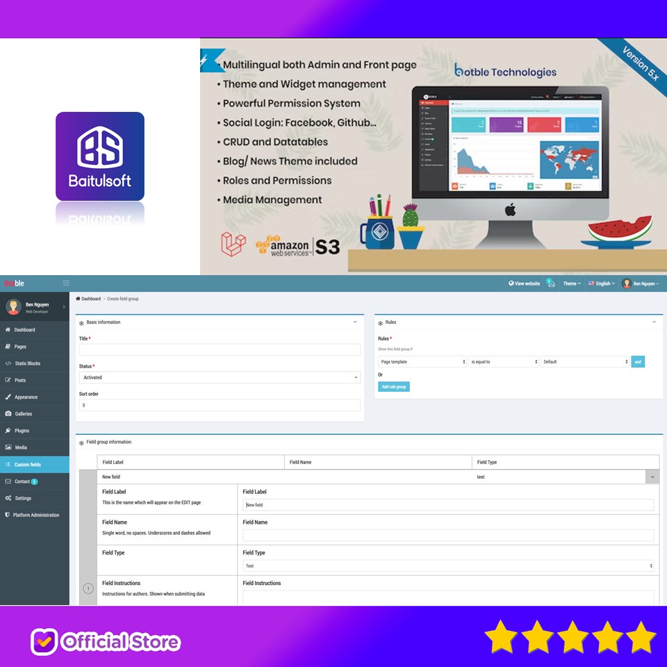 Jual Source Code Aplikasi Botble Laravel Cms Crud Generator Modular And Theme System Role