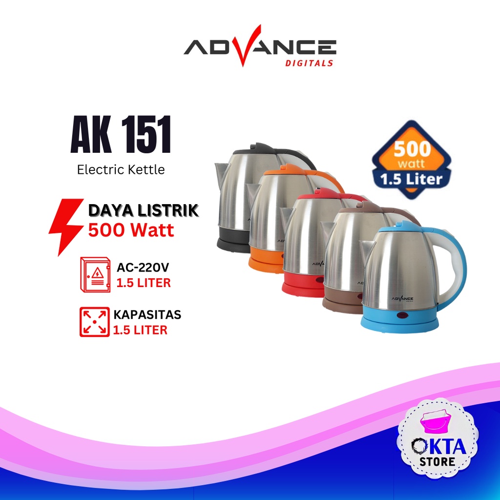 Jual Teko Listrik AK-151 ADVANCE / Electric Kettle Body Stenless 1.5 ...