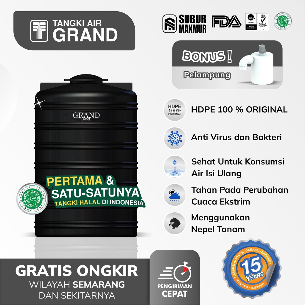 Jual TANGKI HALAL TANDON TOREN AIR GRAND 12000 LITER TEDMON KUAT TAHAN ...