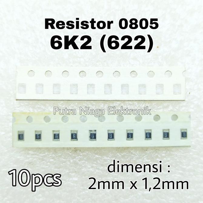 Jual (10pcs) Resistor SMD 0805 6K2 Tahanan 6,2K ohm 6.2K Marking: 622 ...