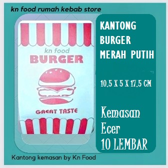 Jual Kemasan kantong burger Ecer 10lembar BUNGKUS BURGER Merah Putih ...