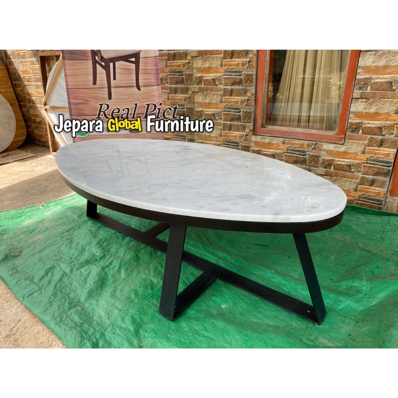 Jual Meja tamu oval Marmer plat ( meja kopi besi,meja kopi marmer,coffe ...