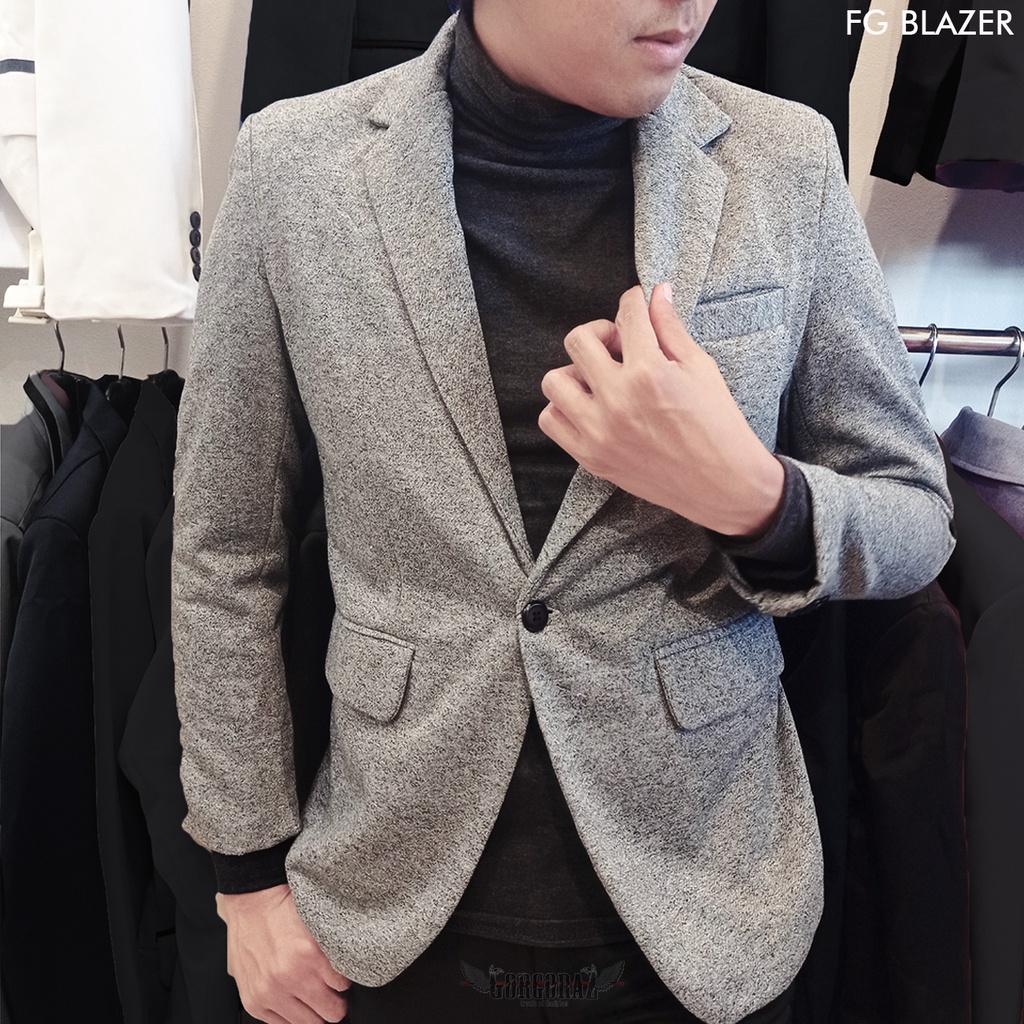 Jual AECO Jas Blazer Pria Casual FG Grey Outfit Blazer | Shopee Indonesia