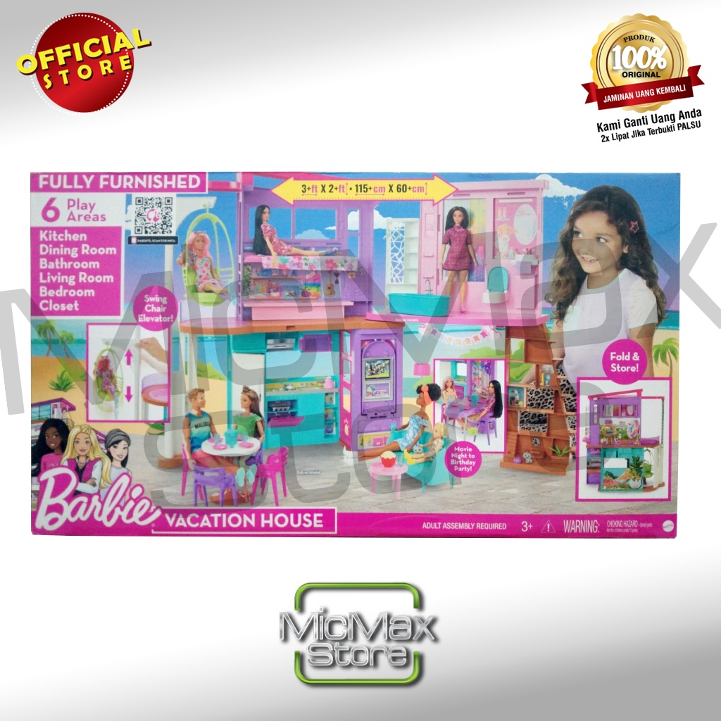 Jual Barbie Vacation House Playset With 30+ Pieces HCD50 | Shopee Indonesia