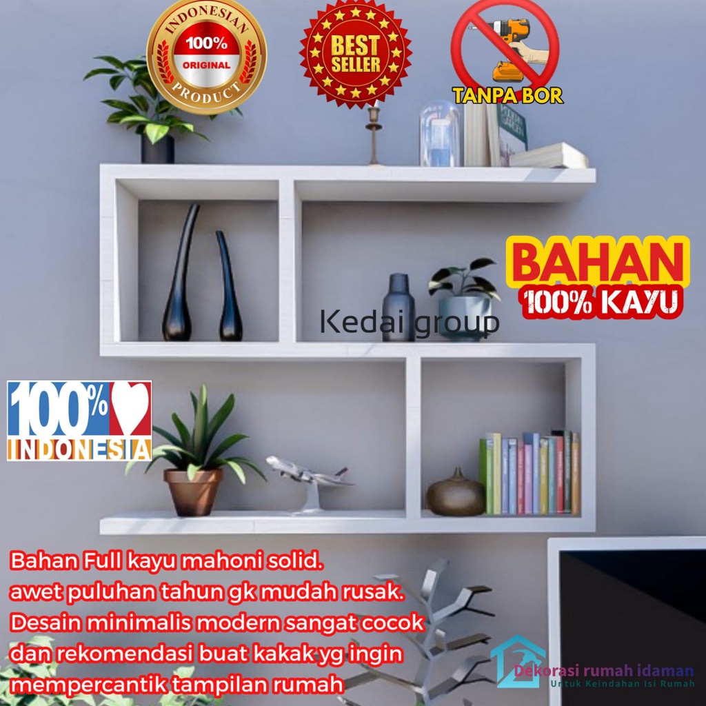 Jual Rak Dinding Tempel Minimalis Bahan Kayu Hiasan Dinding Kamar ...