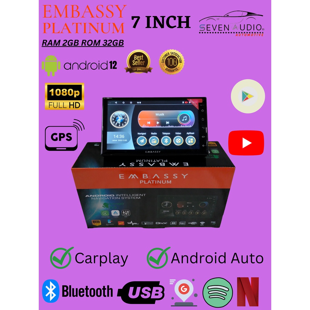 Jual Head Unit Android EMBASSY 7 inch Ram 2gb Rom 32GB | Shopee Indonesia