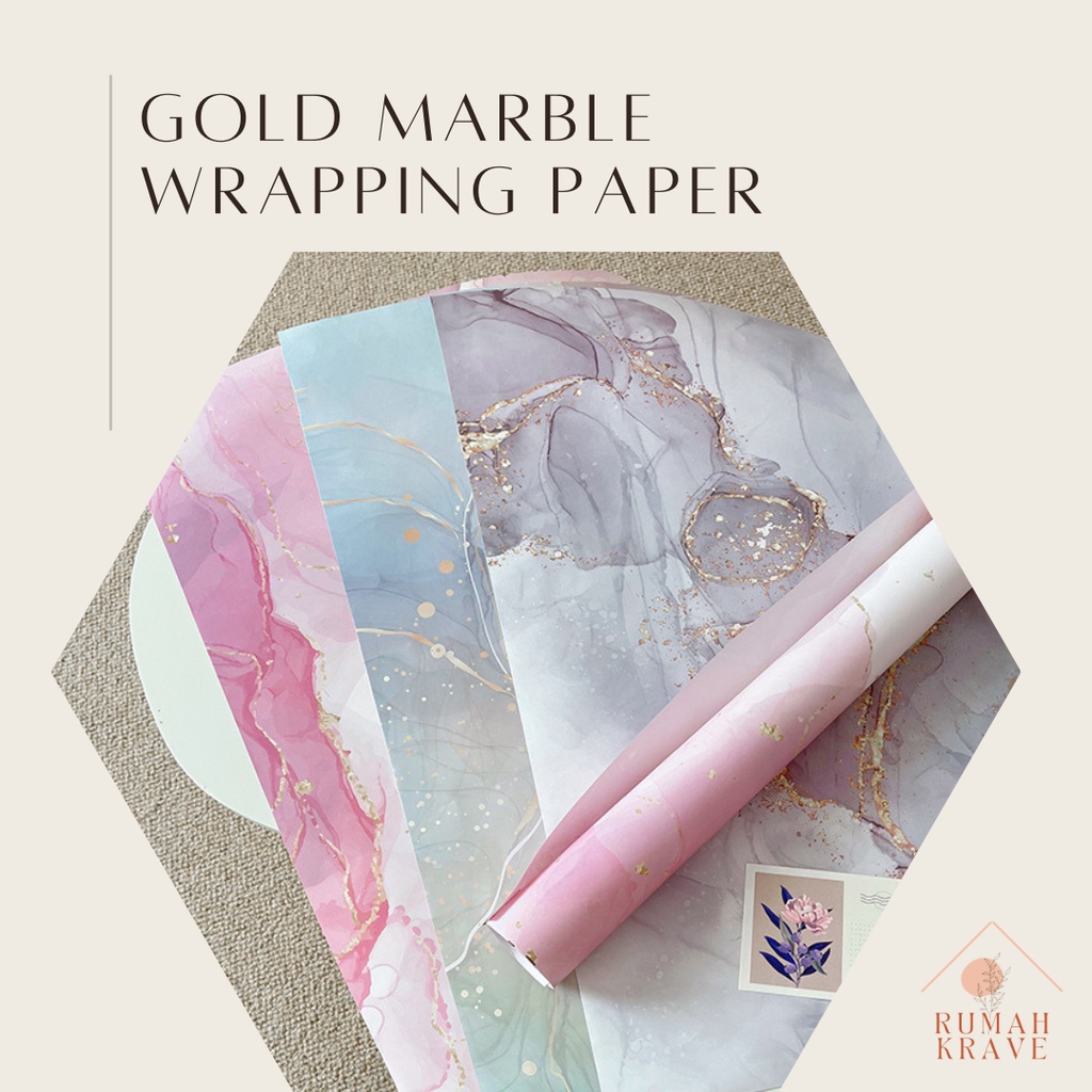 Jual RUMAH KRAVE - Gold Marble Wrapping Paper Kertas Buket Kado Marmer | Shopee Indonesia
