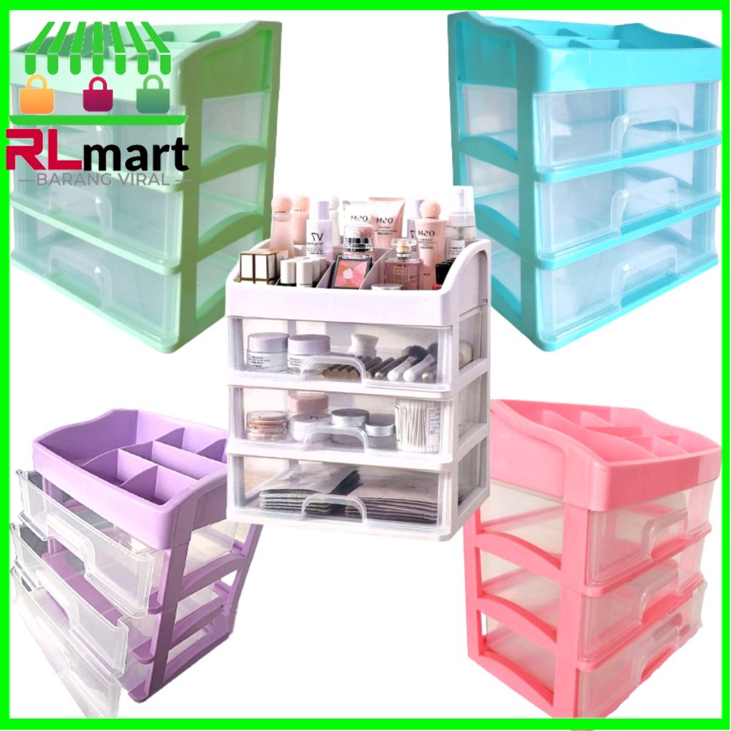 Jual RAK KOSMETIK PLASTIK 3 susun laci mini jepit karet tempat ...