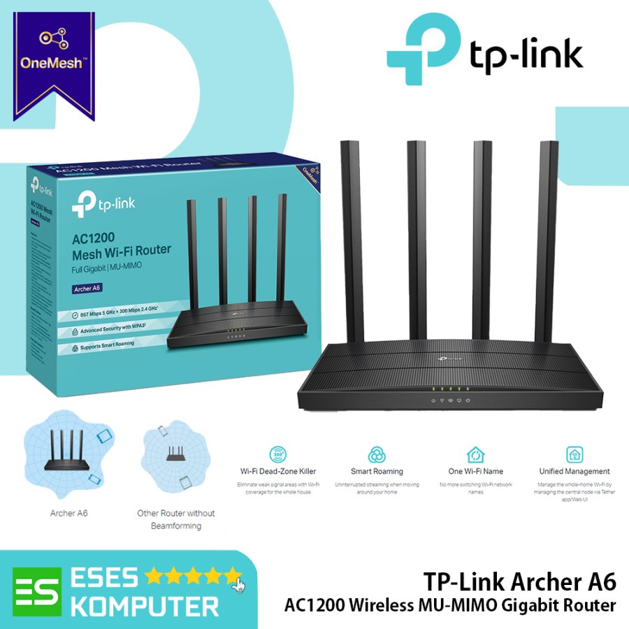Jual Router TP-Link Archer A6 AC1200 Wireless MU-MIMO Gigabit Router ...
