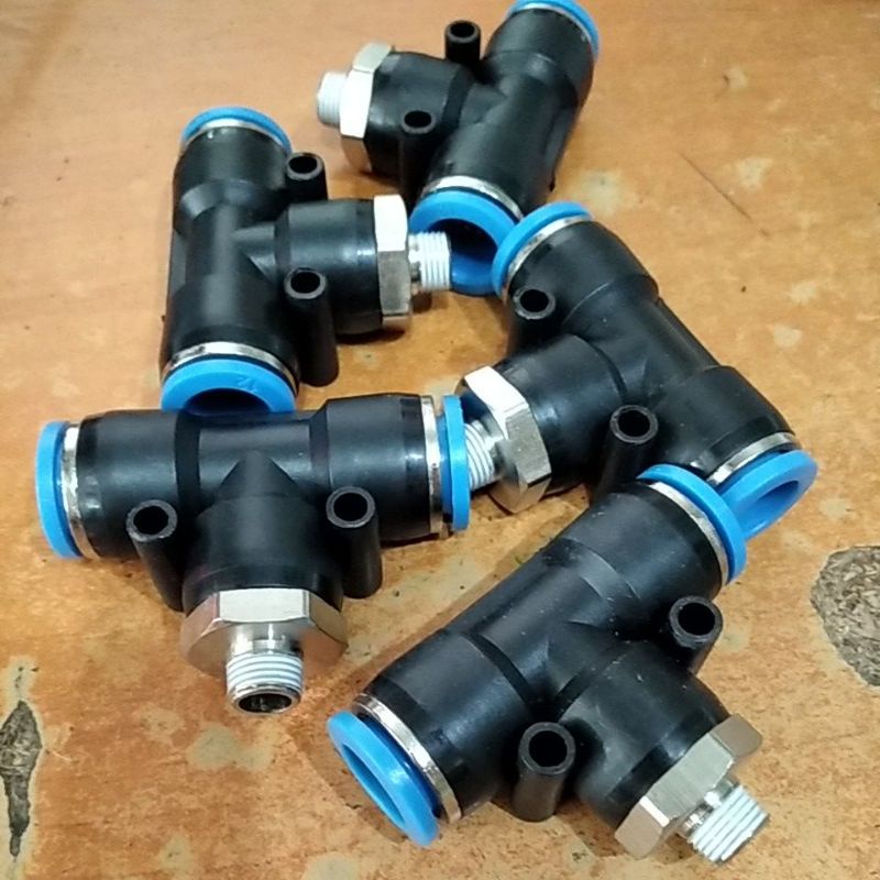 Jual fitting angin pneumatic model tee selang 12 mm drat tengah 1/8 ( 9 ...