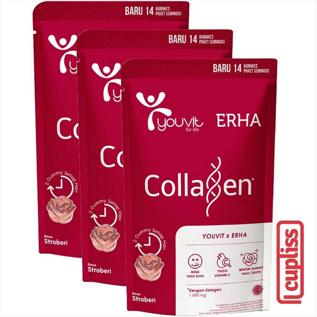 Jual x3 YOUVIT x Erha Multivitamin Gummy Collagen 1000mg 7 Days Vitamin ...