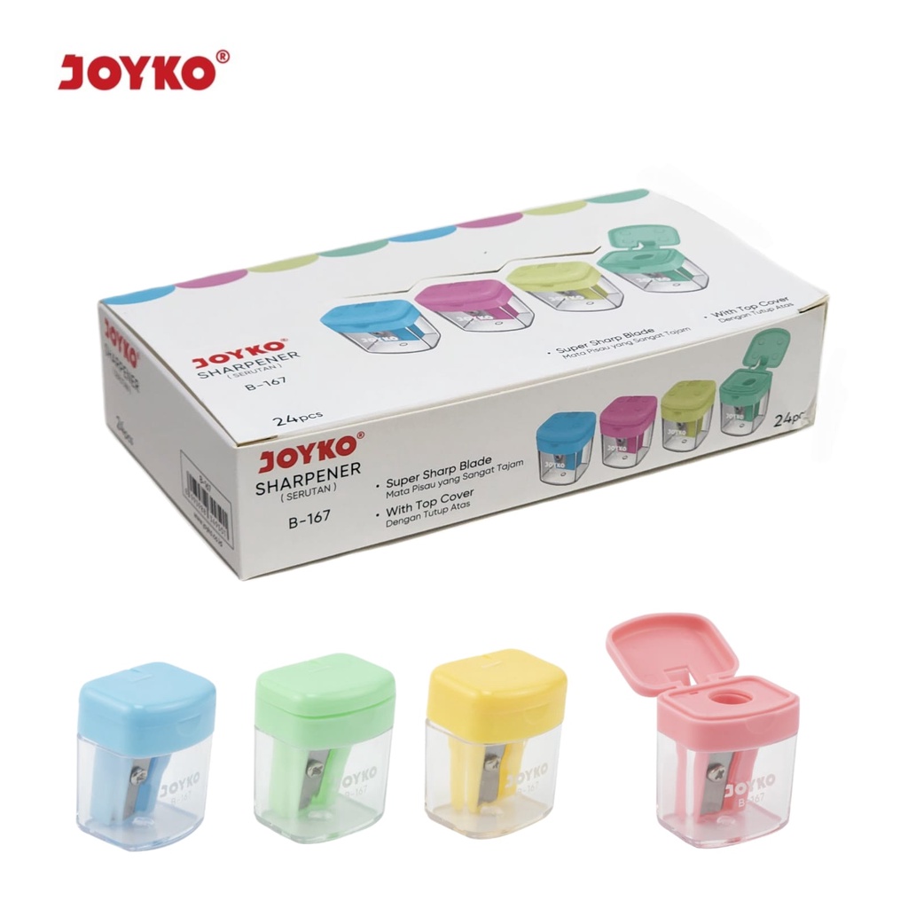Jual 1 BOX / 24 PCS Rautan Serutan Sharpener Joyko B-167 Pastel Color ...