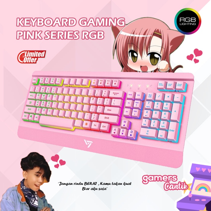Jual Keyboard Gaming RGB LED Pink Cute - Sakura Series Semi Mechanical ...