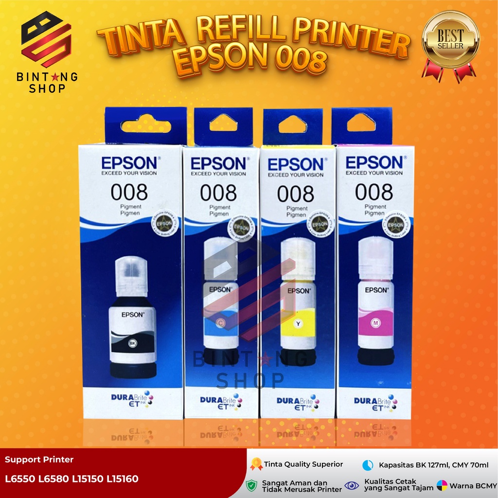 Jual 1 SET 4 PCS Tinta Epson 008 Tipe Printer L6550 L6580 L15150 L15160 ...