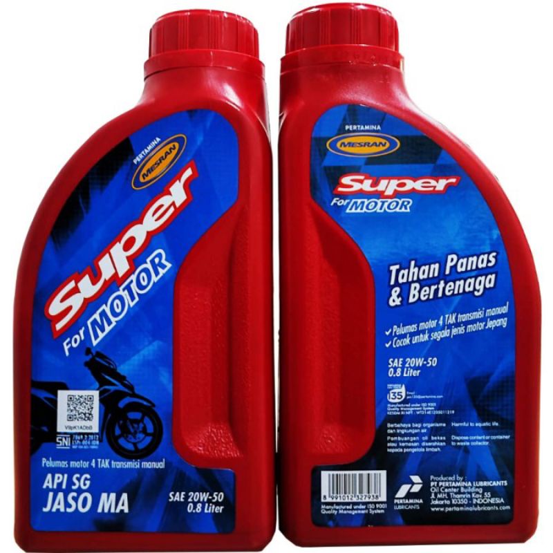 Jual Oli Mesin Mesran Super For Motor SAE 20W-50 API SG JASO MA 800ml ...