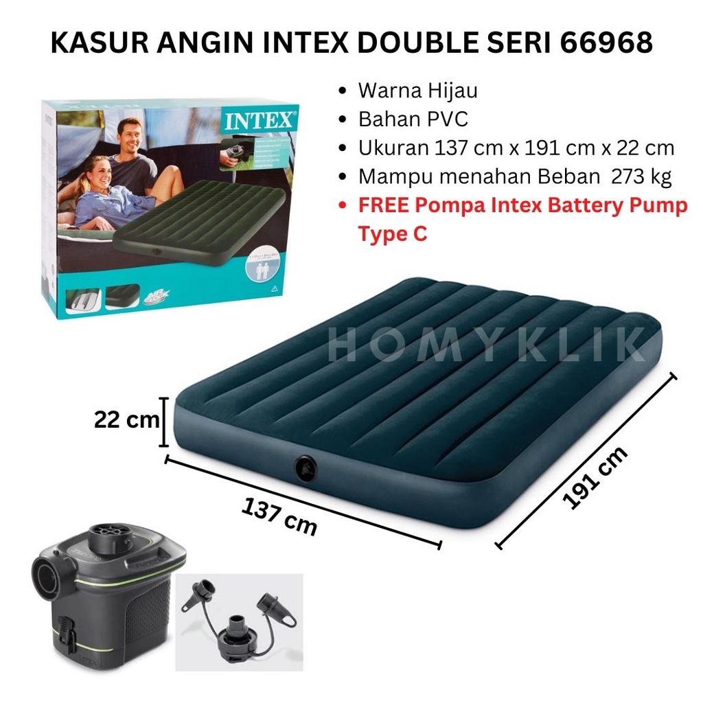 Jual Kasur Angin INTEX Double Seri 66968 Size 137 x 191 x 22 Cm + Pompa ...