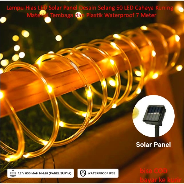 Jual Lampu Hias LED Solar Panel Desain Selang 50 LED Cahaya Kuning ...