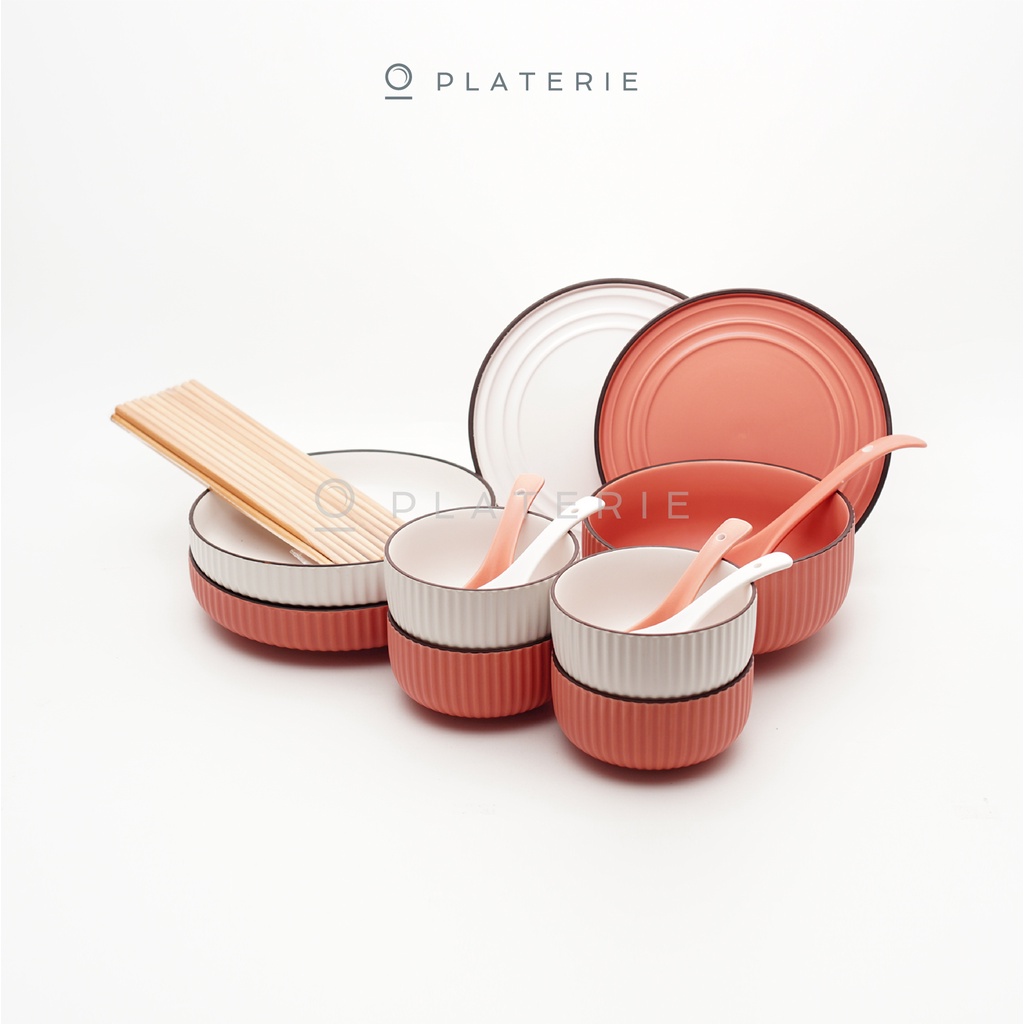 Jual PLATERIE Piring Mangkok Set Makan Keramik Matte Collection Pink ...