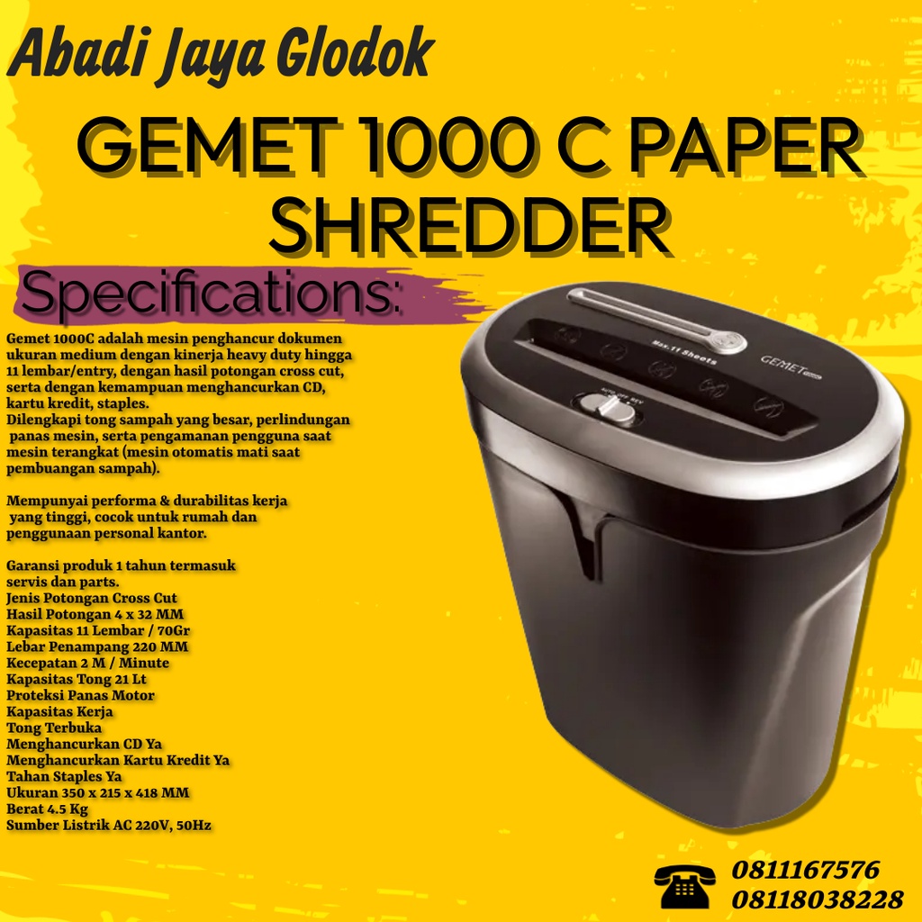 Jual GEMET 1000C PAPER SHREDDER | Shopee Indonesia