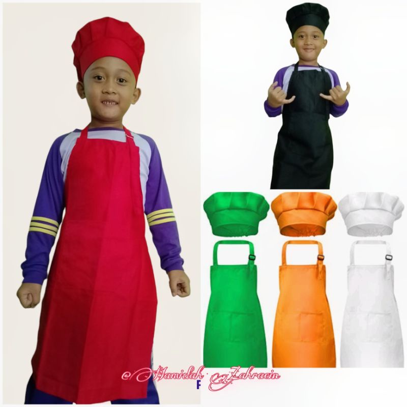 Jual Apron Celemek Anak Kekinian Katun Drill Plus Topi Koki Chef Anak ...