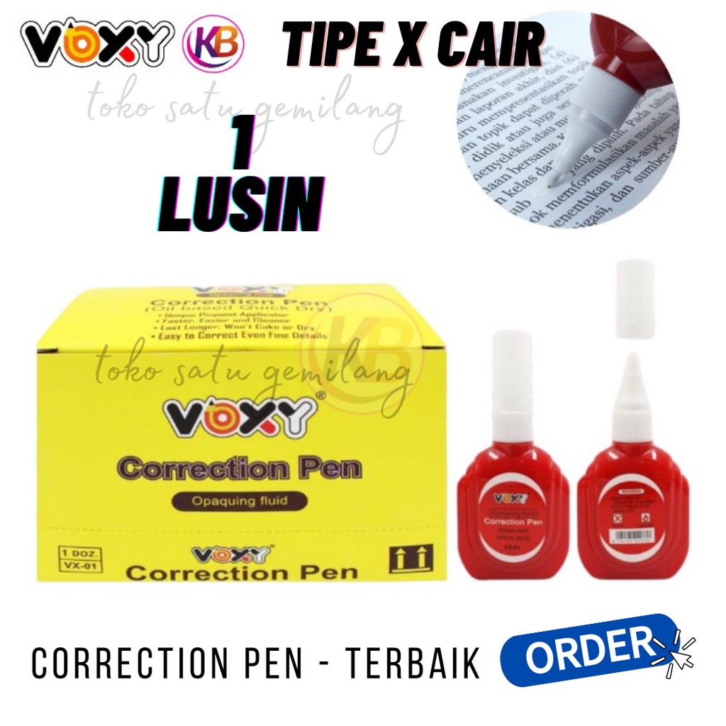 Jual (12 Pcs ) Tipex Voxy Vx-01 - Tip Ex - Tipe x Cair - Pengapus Kertas Cepat Kering - Voxy Vx ...