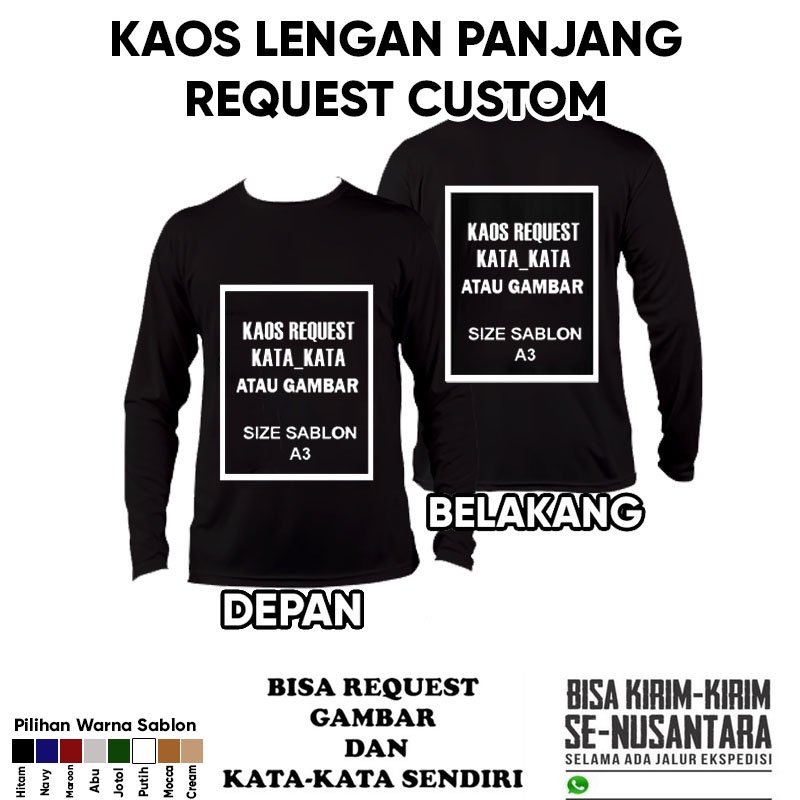Jual Custom Kaos Lengan Panjang Kata Sablon DTF Printing / Koas lengan ... Jual Custom Kaos Lengan Panjang Kata Sablon DTF Printing / Koas lengan ...