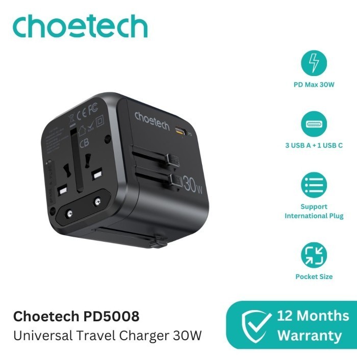 Jual Choetech PD5008 Travel Charger Adapter Universal 30W PD 4 USB Type ...
