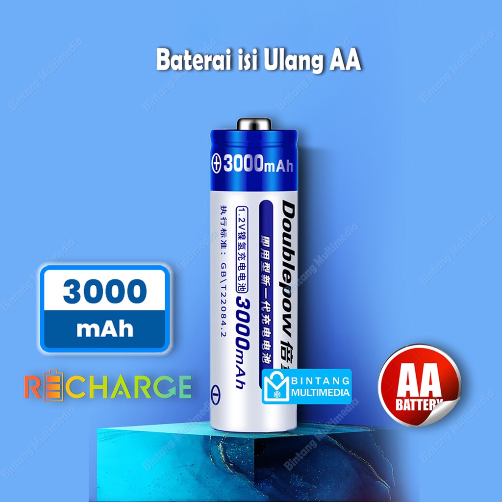Jual DOUBLEPOW Baterai AA Rechargeable 3000 mAh Batre Cas isi Ulang ...