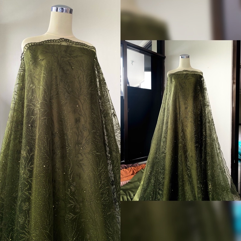 Jual BARU! TILE BORDIR GLITTER MOTIF AKAR SULUR SPIDER BUNGA / TULLE ...