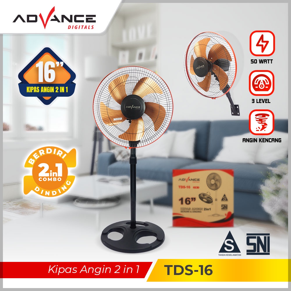 Jual Advance TDS-16 Kipas Angin Tornado 2 in 1 Desk & Wall Fan 16"Inch ...