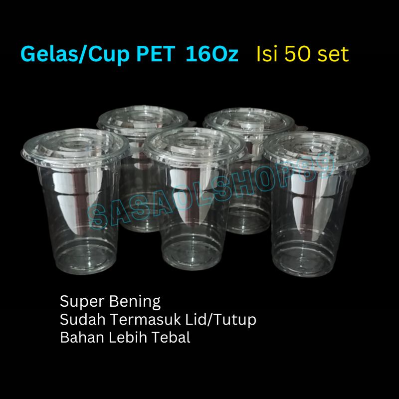 Jual Cup Gelas 14oz 16oz PET TEBAL GRATIS TUTUP isi 50set | Shopee ...
