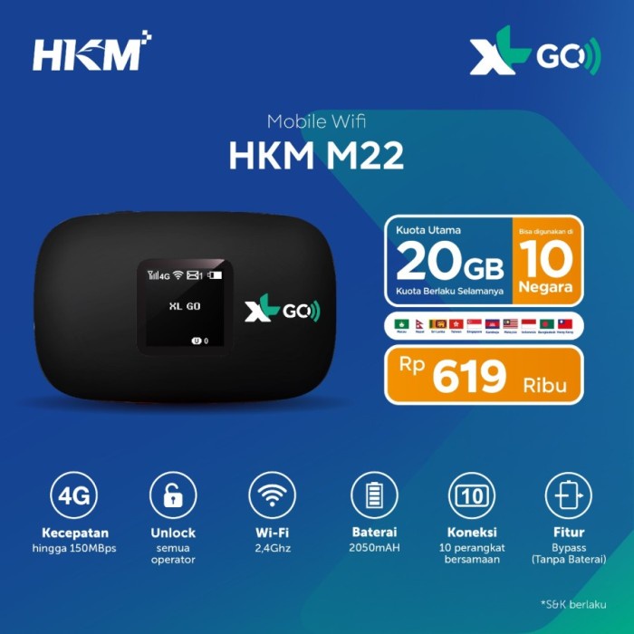 Jual Produk Terbaru Modem Wifi 4G Xl Go Hkm M21 M22 Free Xl Go Izi 20Gb ...