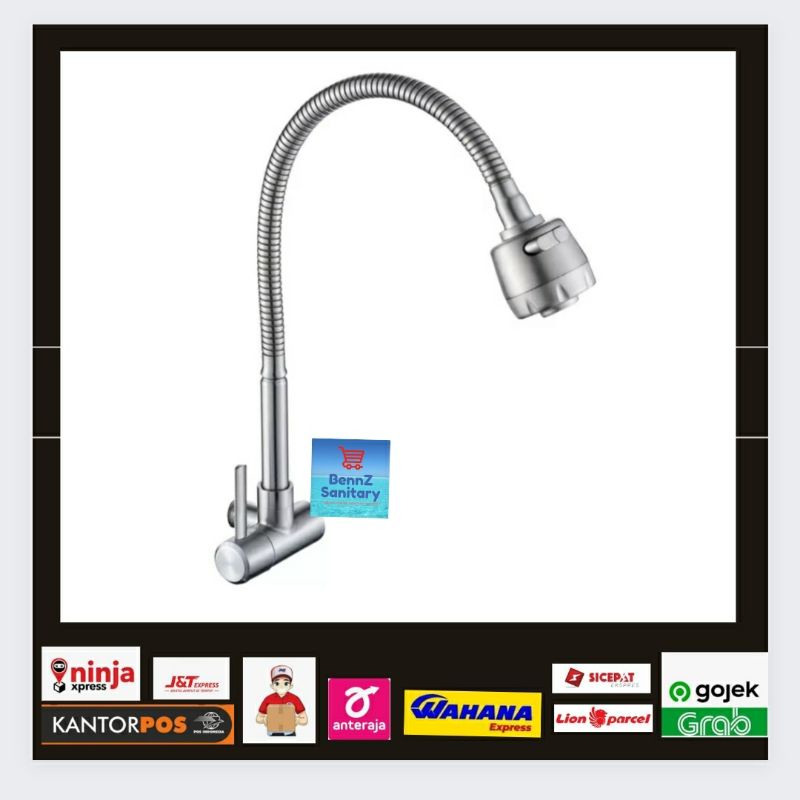 Jual kran cuci piring stainles 304/kran sink flexible tembok full ...