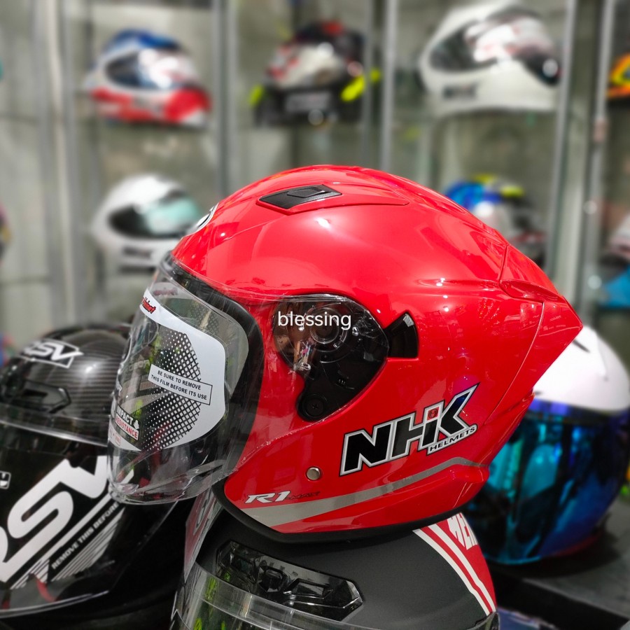 Jual NHK R1 MAX SOLID RED GLOSSY HELM OPEN FACE DOBLE VISOR | Shopee ...
