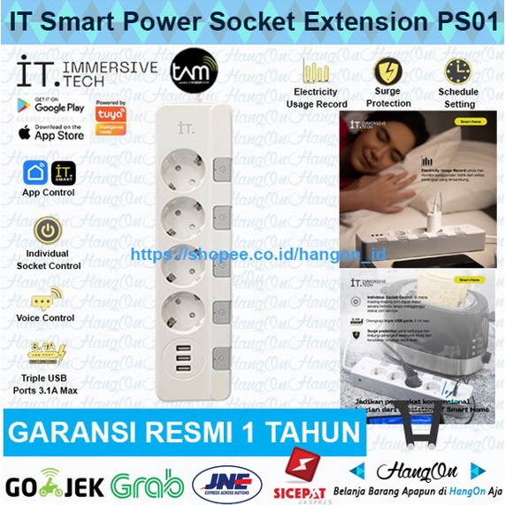 Jual IT PS01 Smart Power Socket Extension 3 USB + Plug 4 Port Power Strip Colokan Pintar Listrik ...