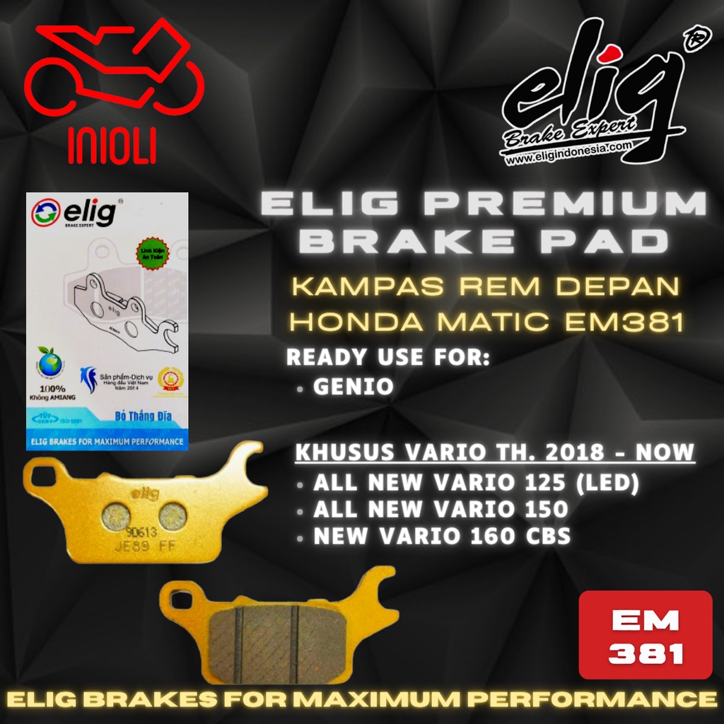 Jual KAMPAS REM DEPAN ELIG EM381 HONDA NEW VARIO 125 ALL NEW VARIO 150 2018 GENIO VARIO 160 CBS ...