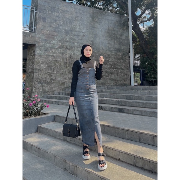 Jual Overall Jeans Strecth Jumpsuit Rok Span Full Kancing | Shopee ...