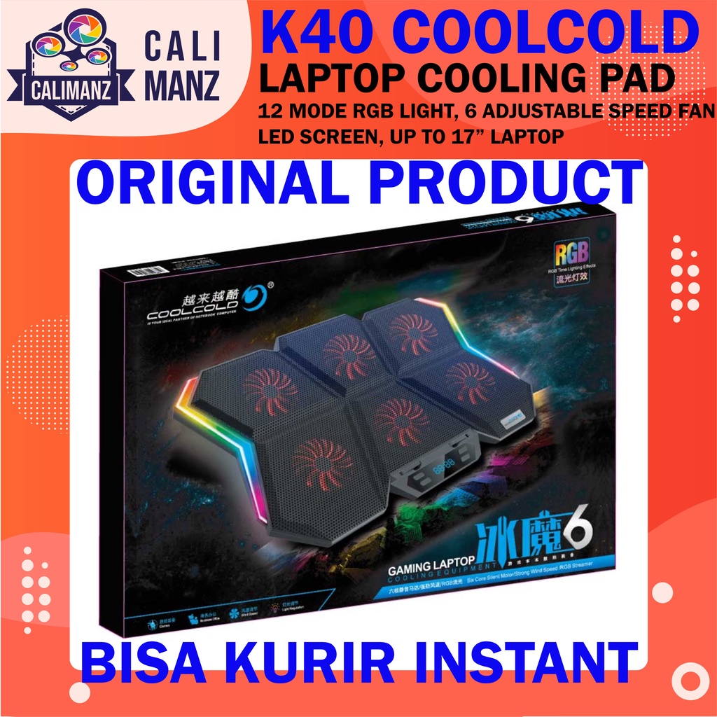 Jual K40 COOL COLD Laptop Cooling pad 12 mode RGB Light 6 adjustable ...